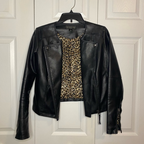 Jackets & Coats | Vegan Leather Jacket W Leopard Print Lining | Poshmark